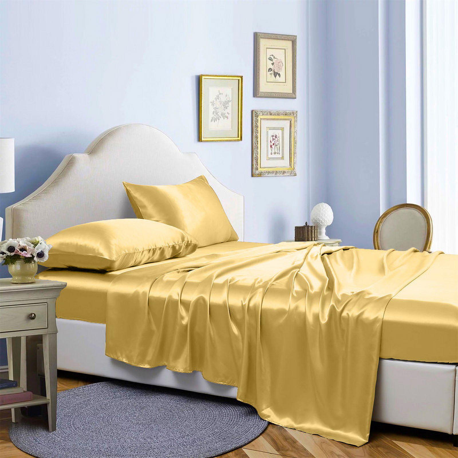 Reliable Bedding 4 piece Sheet Set, Silk Satin Sheet Set, Extra Soft ...