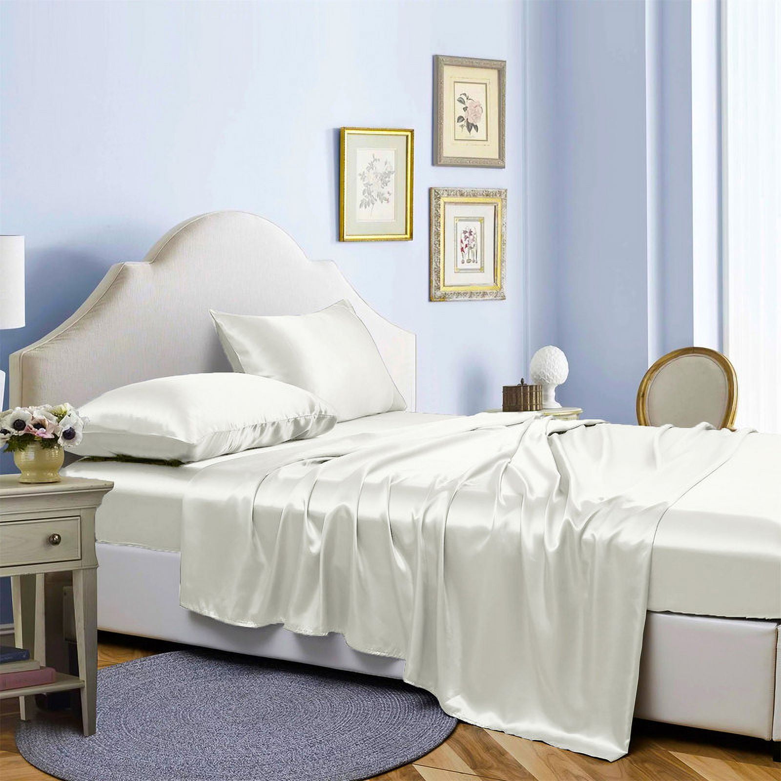 Reliable Bedding 4 piece Sheet Set, Silk Satin Sheet Set, Extra Soft ...