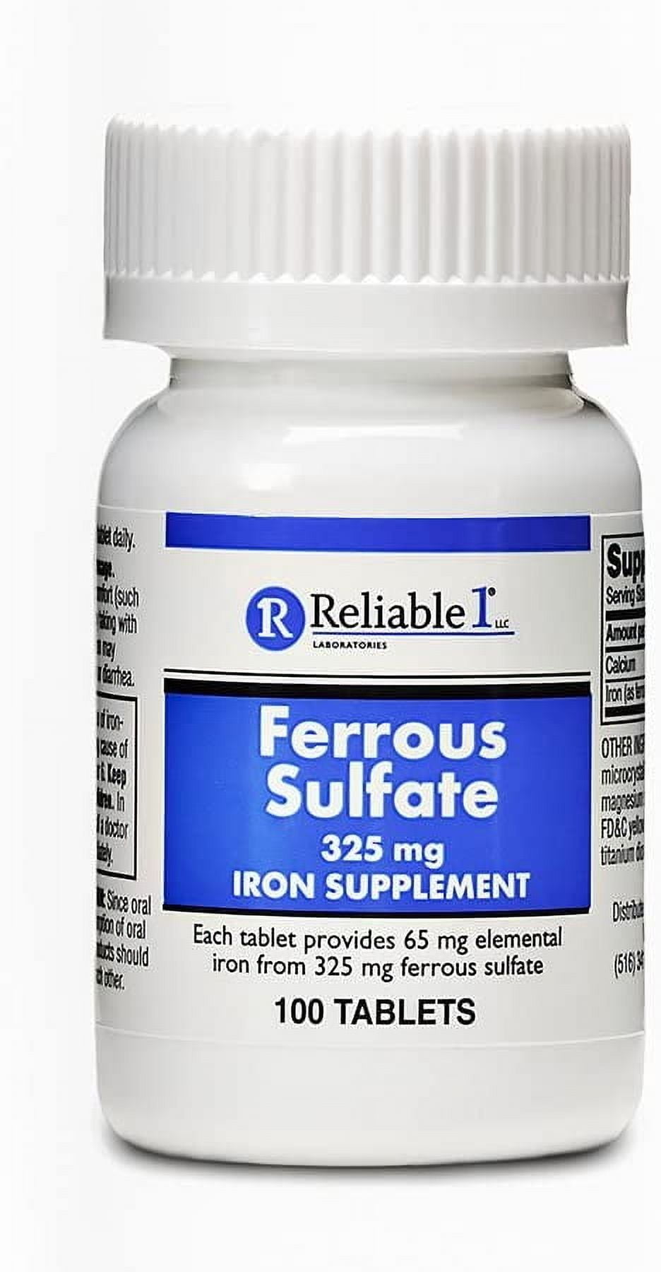 Reliable1 Labs 325 mg Ferrous Sulfate Iron Tablets, Contains Elemental ...