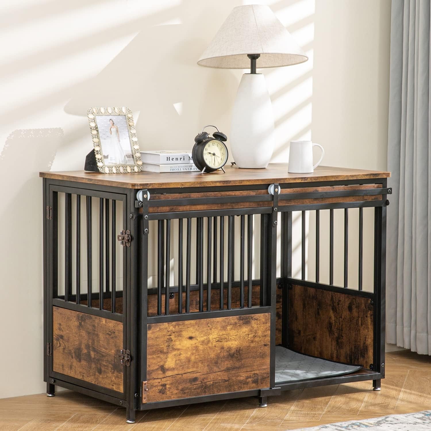 Reliancer 40-Inch Wooden Dog Crate Furniture with Cushion for Large ...