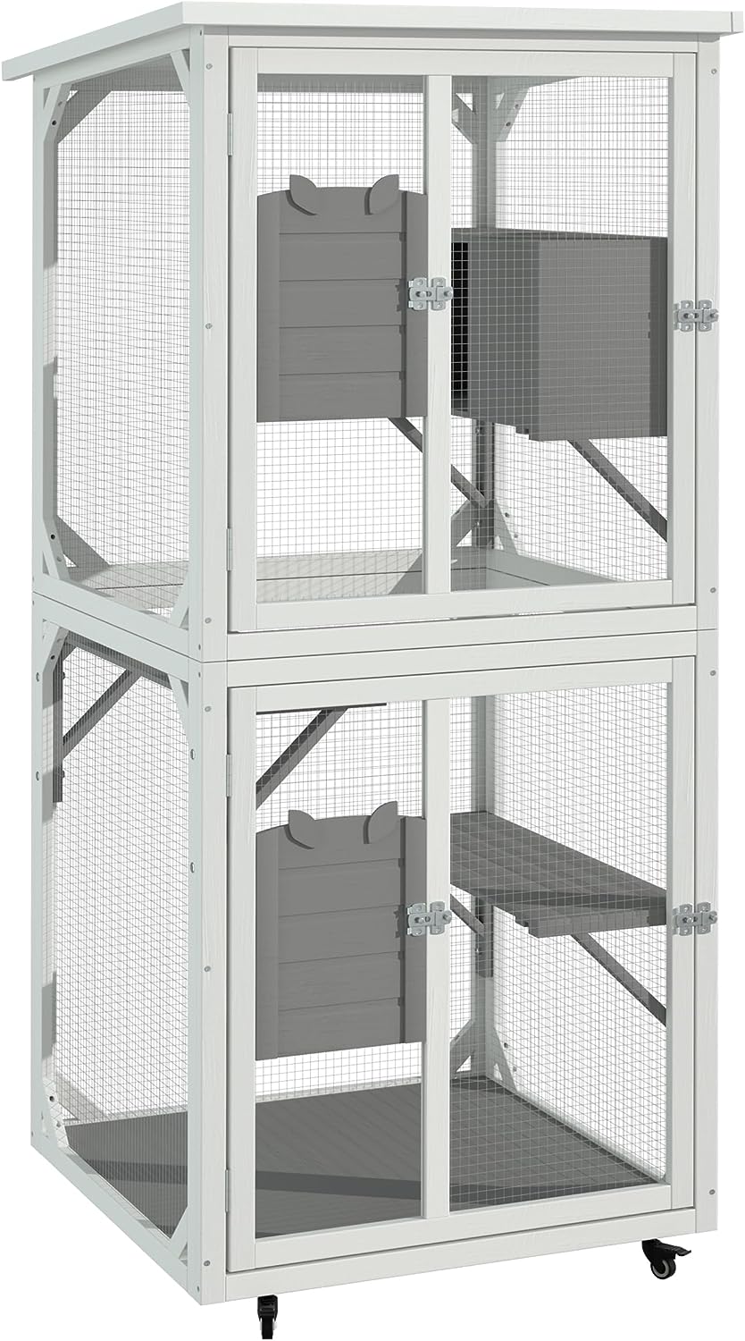 Morgete Catio Outdoor Cat House 90"H with 2 Bridges 6 Platforms Large ...