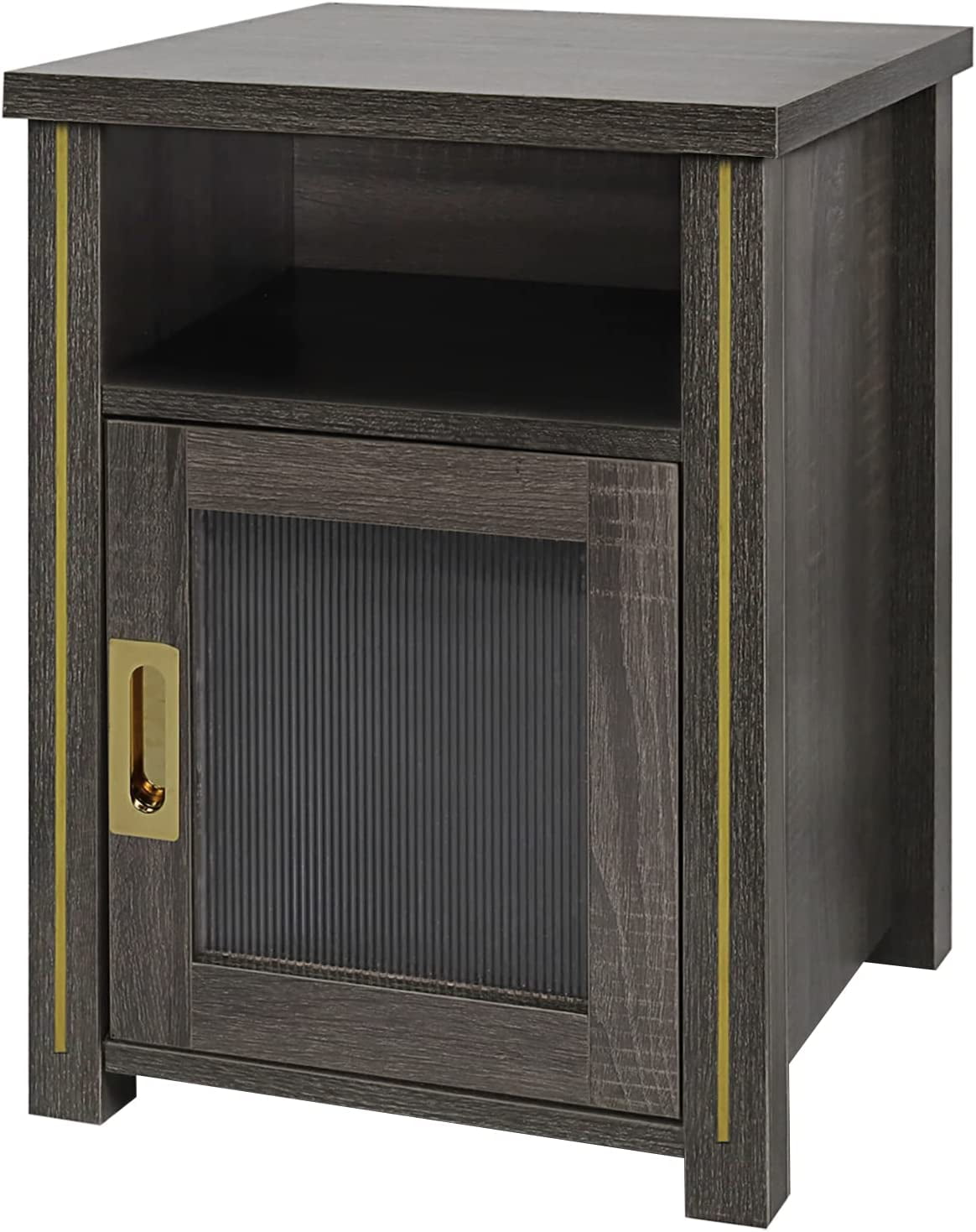 Reliancer Farmhouse Wood Rustic End Table with Drawer, USB Ports, Open ...