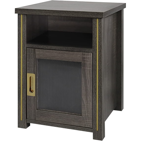 Reliancer Farmhouse Wood Rustic End Table with Drawer, USB Ports, Open ...