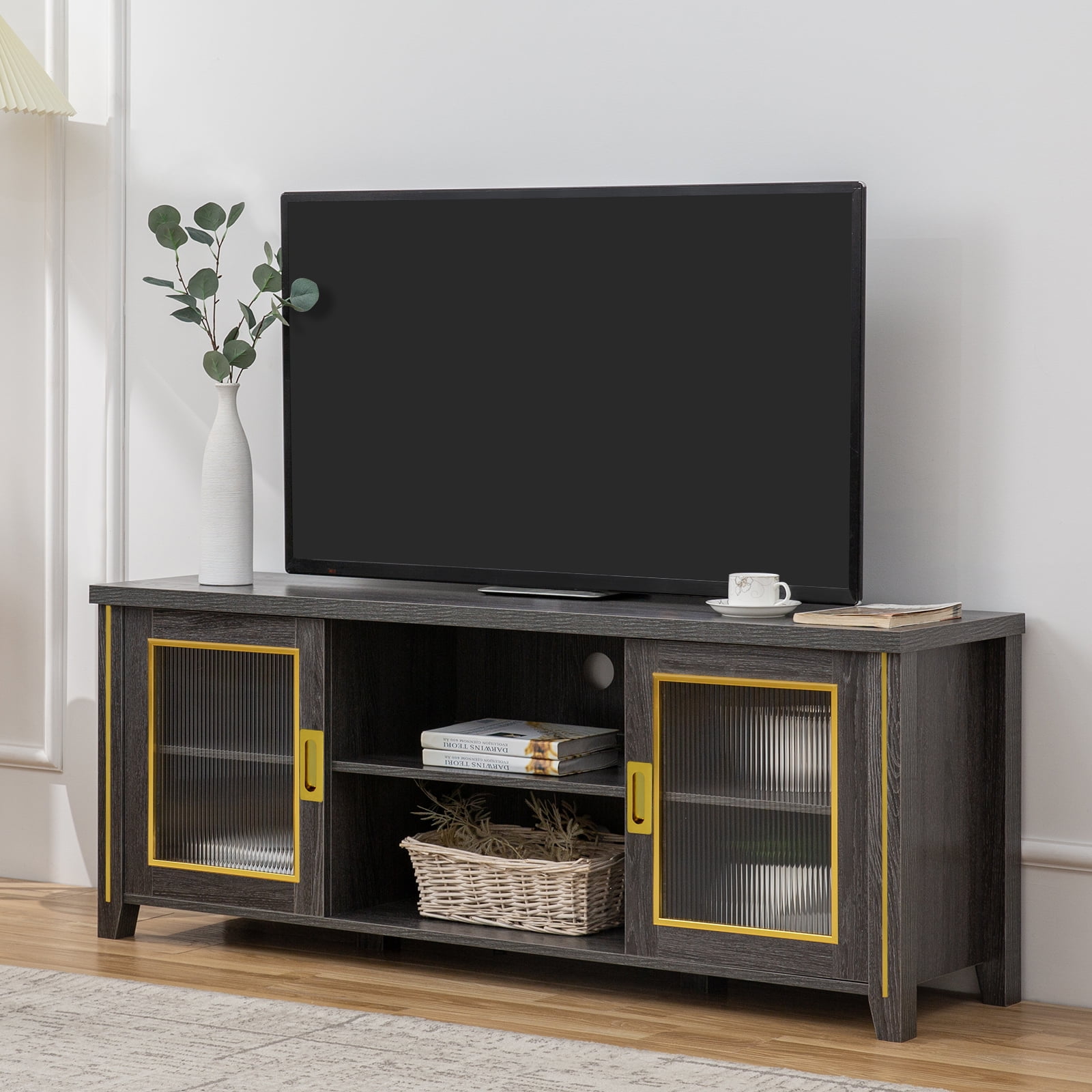 Reliancer Farmhouse TV Stand for Living Room, Modern Media ...