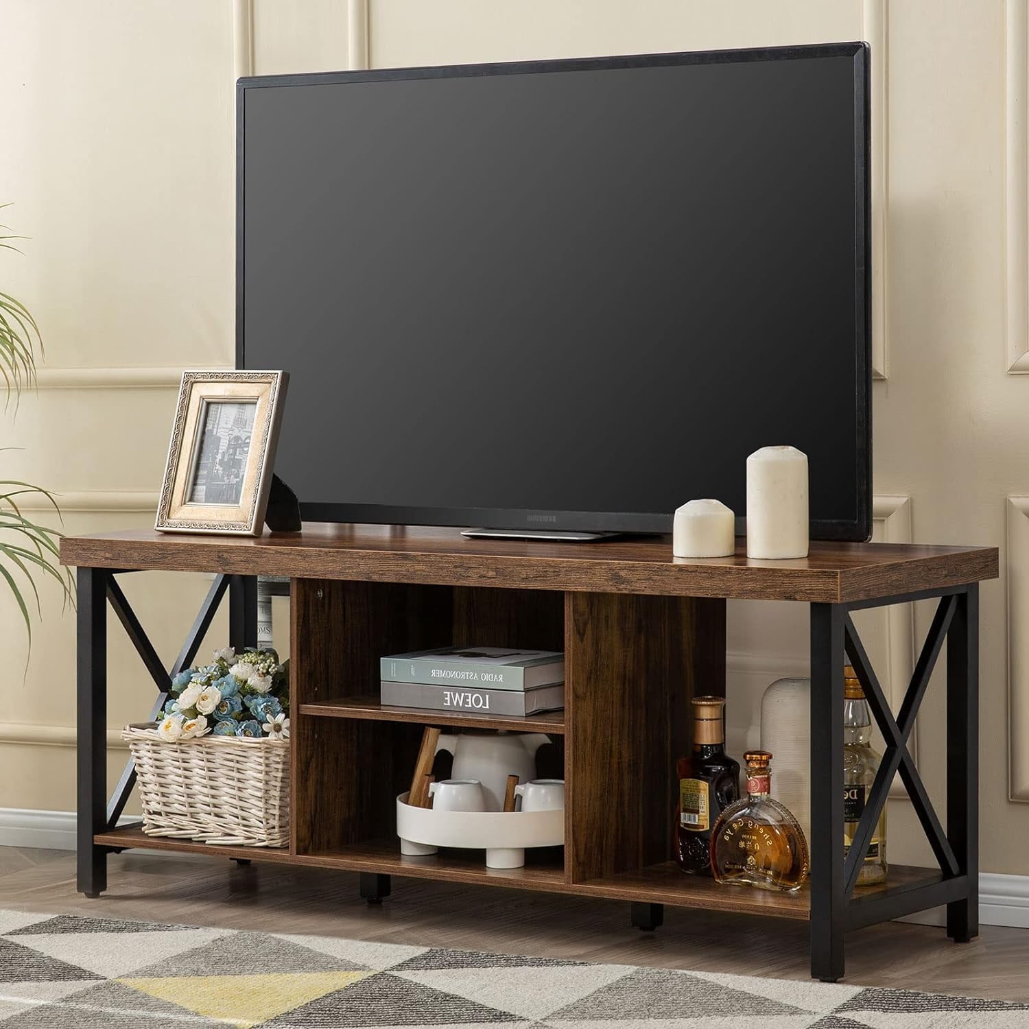 Reliancer Farmhouse TV Stand for TVs up to 55", with 4 Number of ...