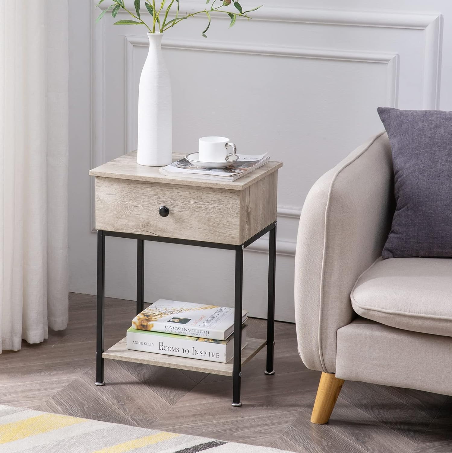 Reliancer End Table, Narrow Side Table with Drawer and Storage, Wood ...