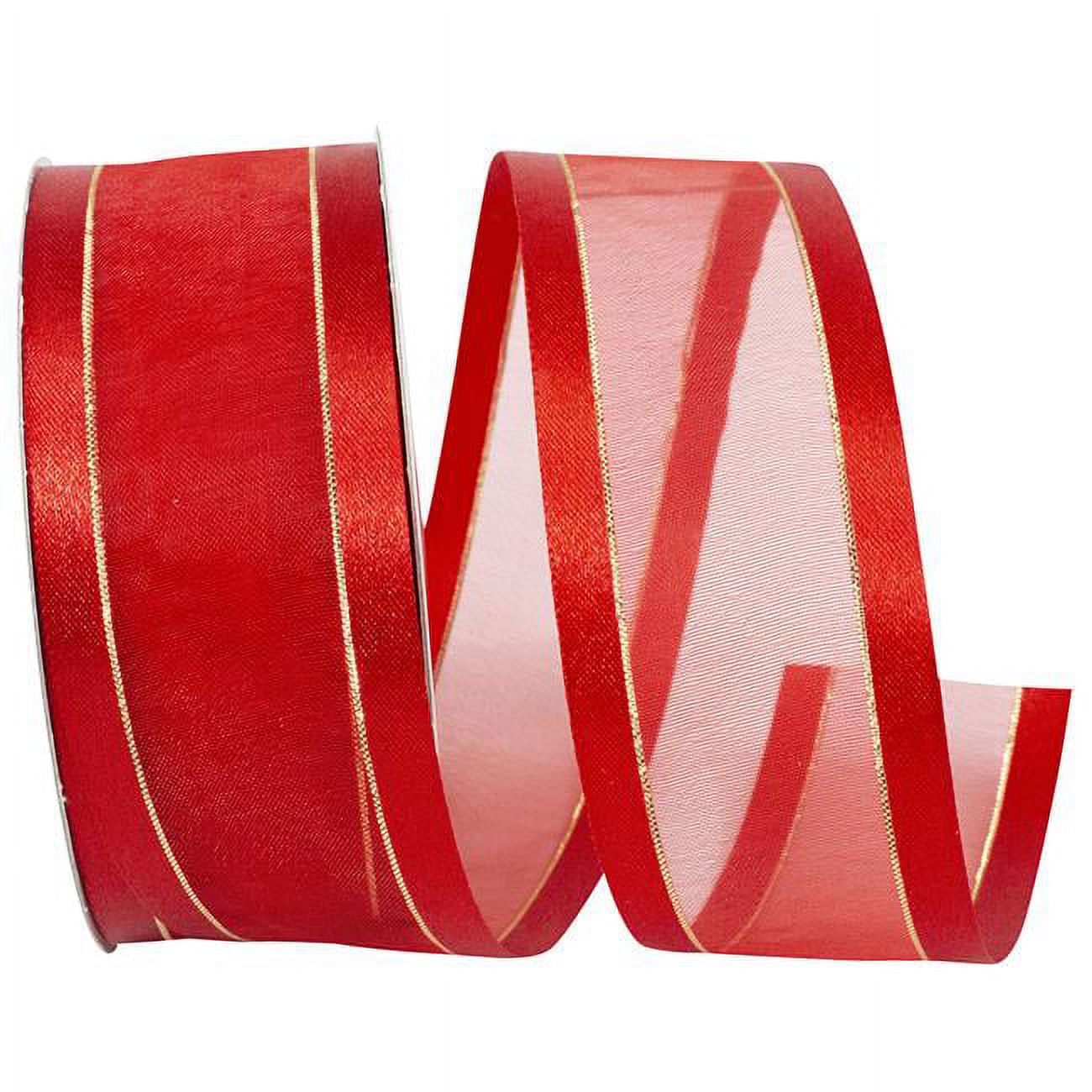 Reliant Ribbon - 25205-065-09J, Sheer Satin Edge Metallic Ribbon, Red ...