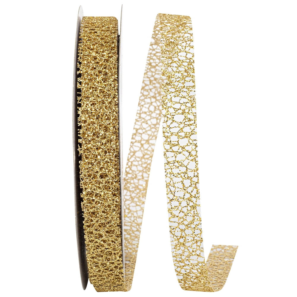 Reliant Ribbon - 25757-035-03J, Glitter Web Mesh Ribbon, Gold, 5/8 Inch ...