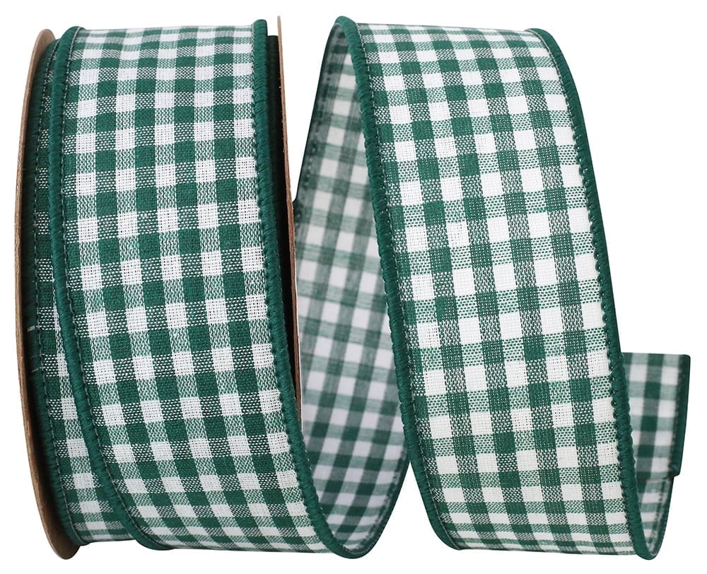 Reliant Ribbon - 7101M-044-09F, Gingham Check Wired Edge Ribbon, Green, 1-3/8 Inch, 10 Yards ...