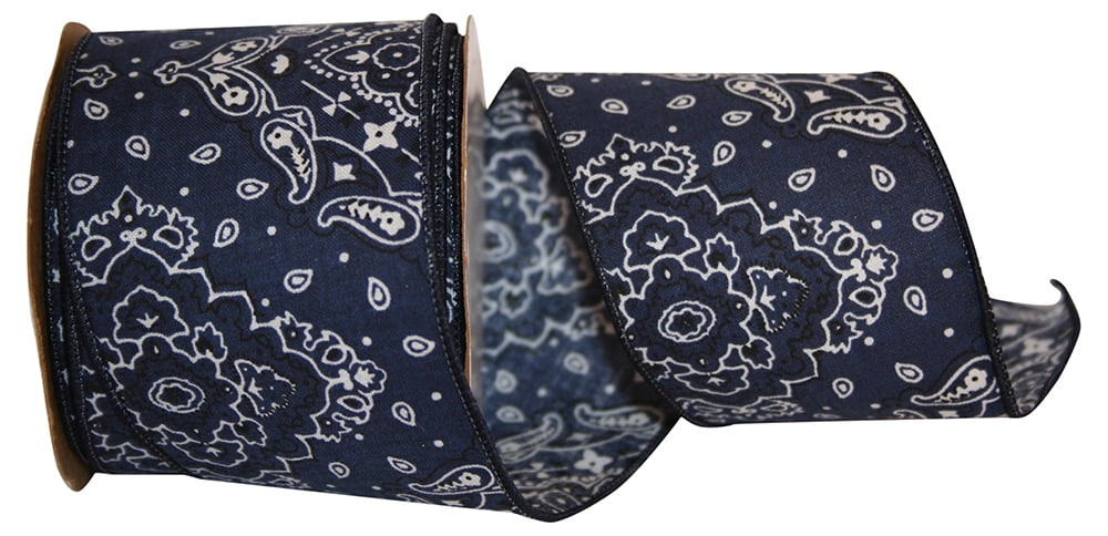 Reliant Ribbon - 77263M-055-40F, Bandana West Wired Edge Ribbon, Navy ...