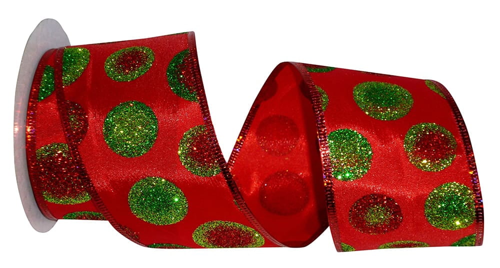 Reliant Ribbon - 90277W-065-40F, Bullseye Dots Glitz Wired Edge Ribbon ...