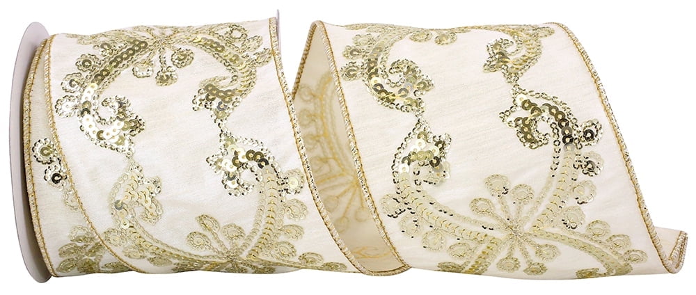 Reliant Ribbon - 90541W-810-10D, Dubai Sequin Wired Edge Ribbon, Ivory ...
