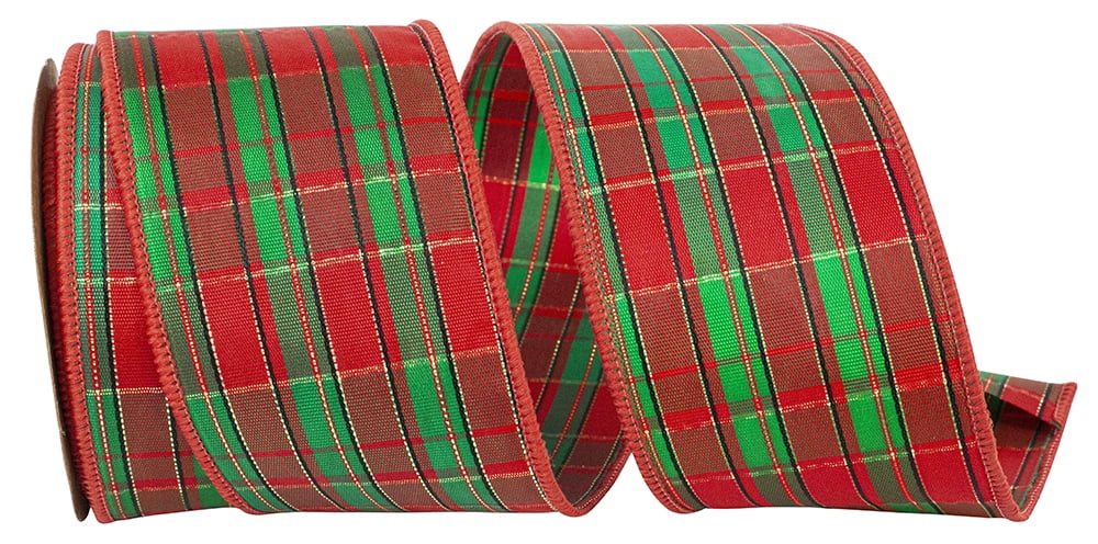 Reliant Ribbon - 9182M-985-40F, Tartan Tony Metallic Plaid Wired Edge ...
