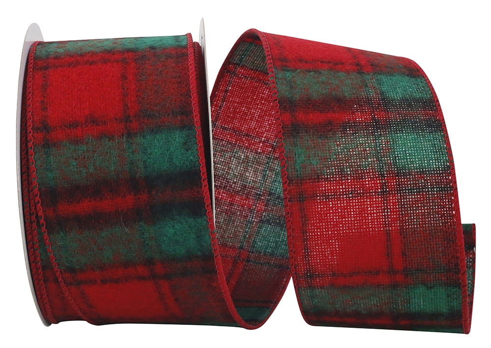 Reliant Ribbon - 92493W-985-40F, Flannel Duff Plaid Wired Edge Ribbon, Red/green, 2-1/2 Inch, 10 ...