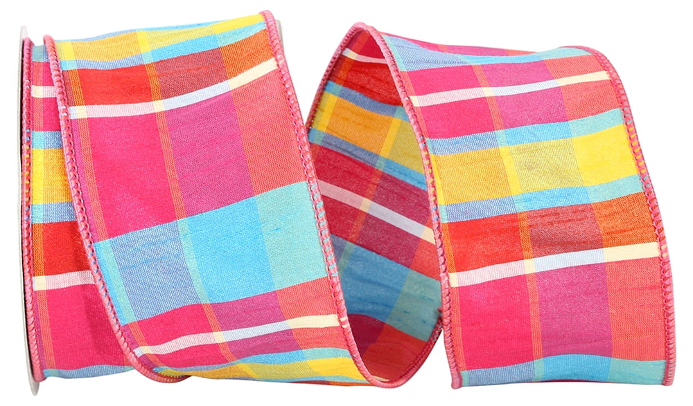 Reliant Ribbon - 92850W-904-40F, Plaid Dupioni Hot Pink Wired Edge ...