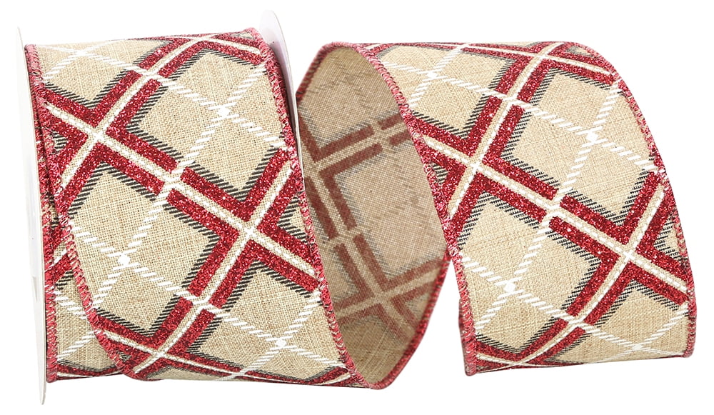 Reliant Ribbon - 93186W-756-40F, Plaid Diagonal Mixed Glitter Linen ...