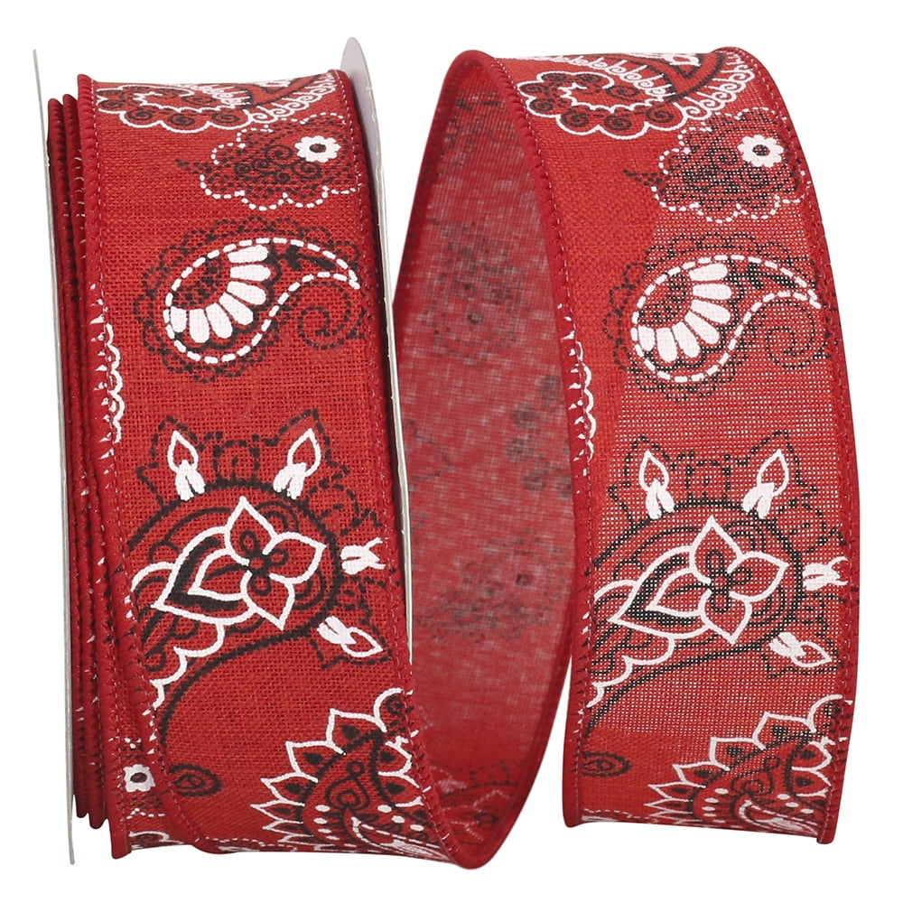 Reliant Ribbon - 93225W-065-09F, Bandana Linen We Ribbon, Red, 1-1/2 ...