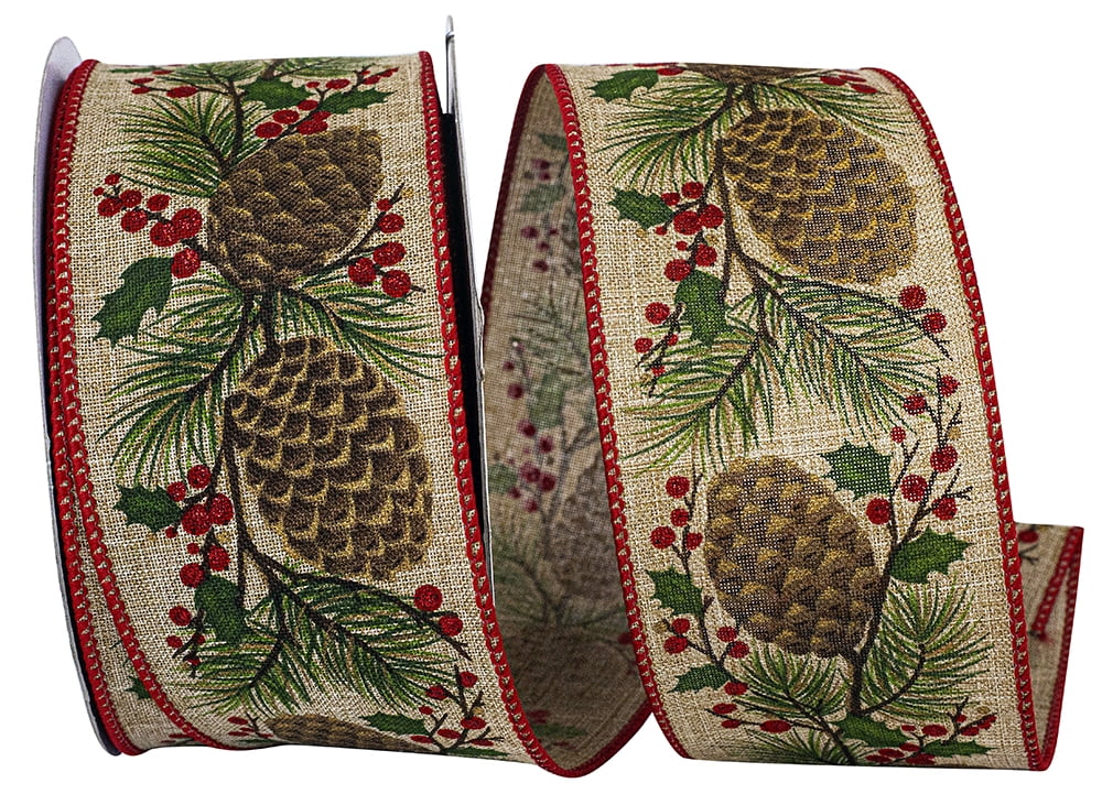 Reliant Ribbon - 93330W-750-40H, Pinecone Berry Sprig Linen Wired Edge ...