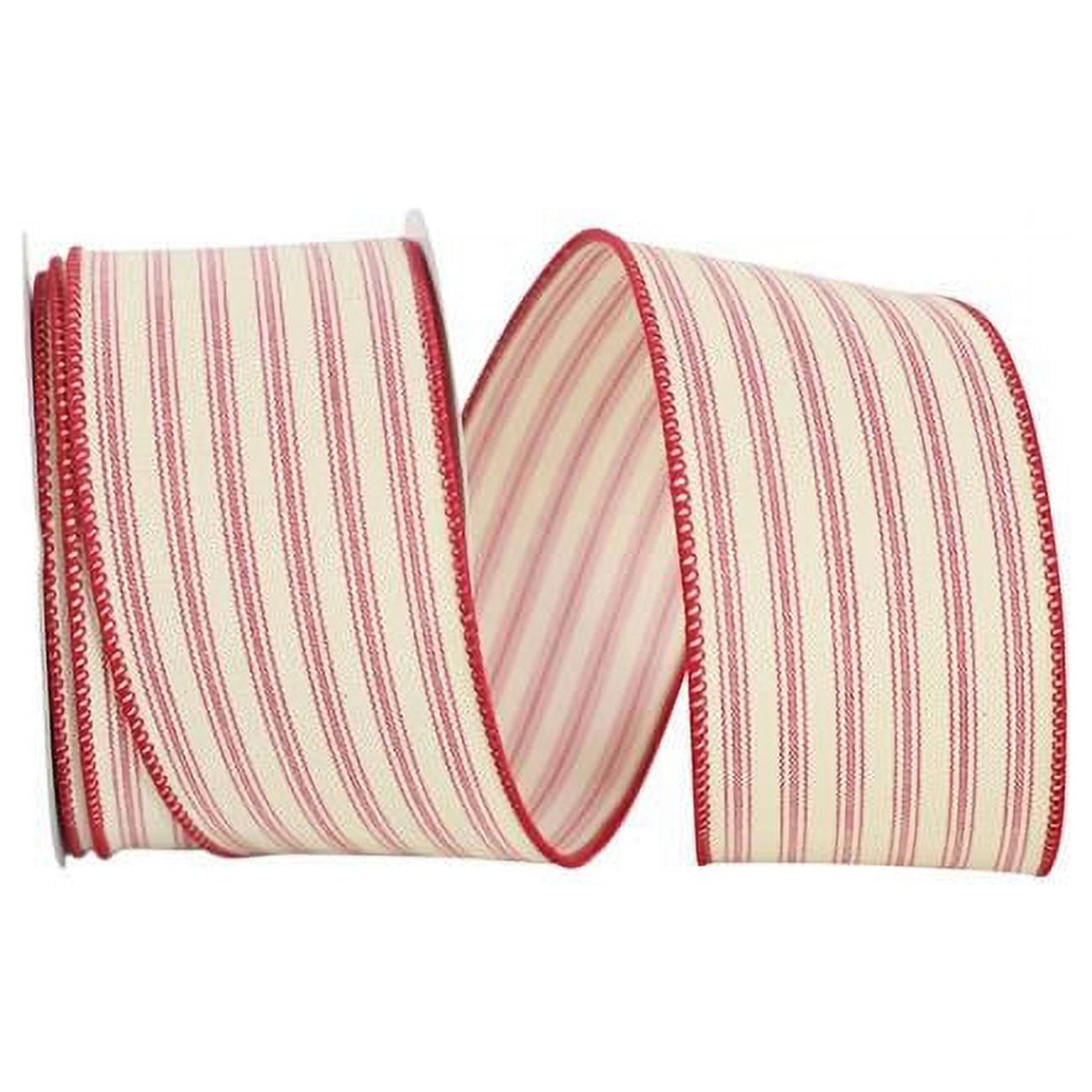 Reliant Ribbon - 93424W-065-40F, Ticking Linen Stripe Wired Edge Ribbon ...