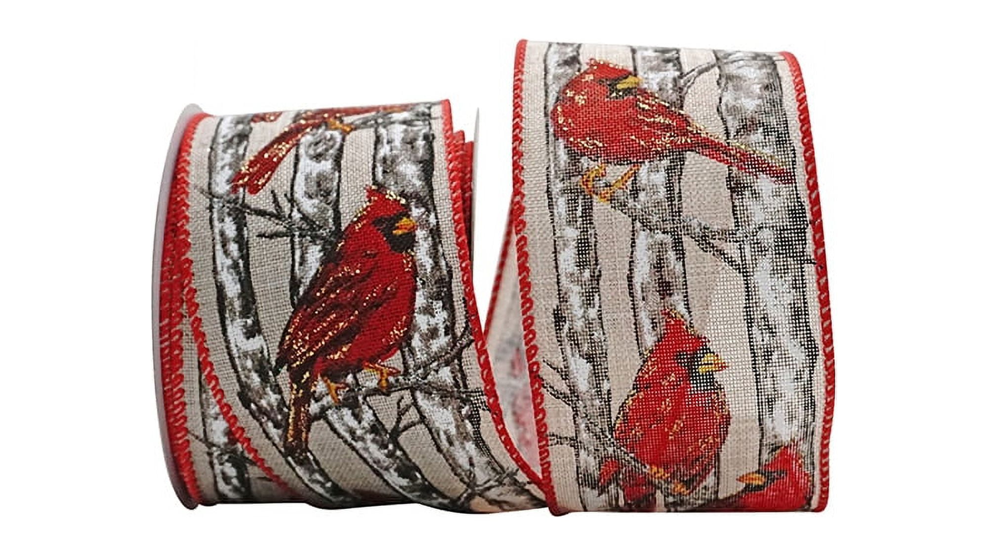 Reliant Ribbon - 93519W-756-40F, Cardinal Perch Linen Natural Wired ...