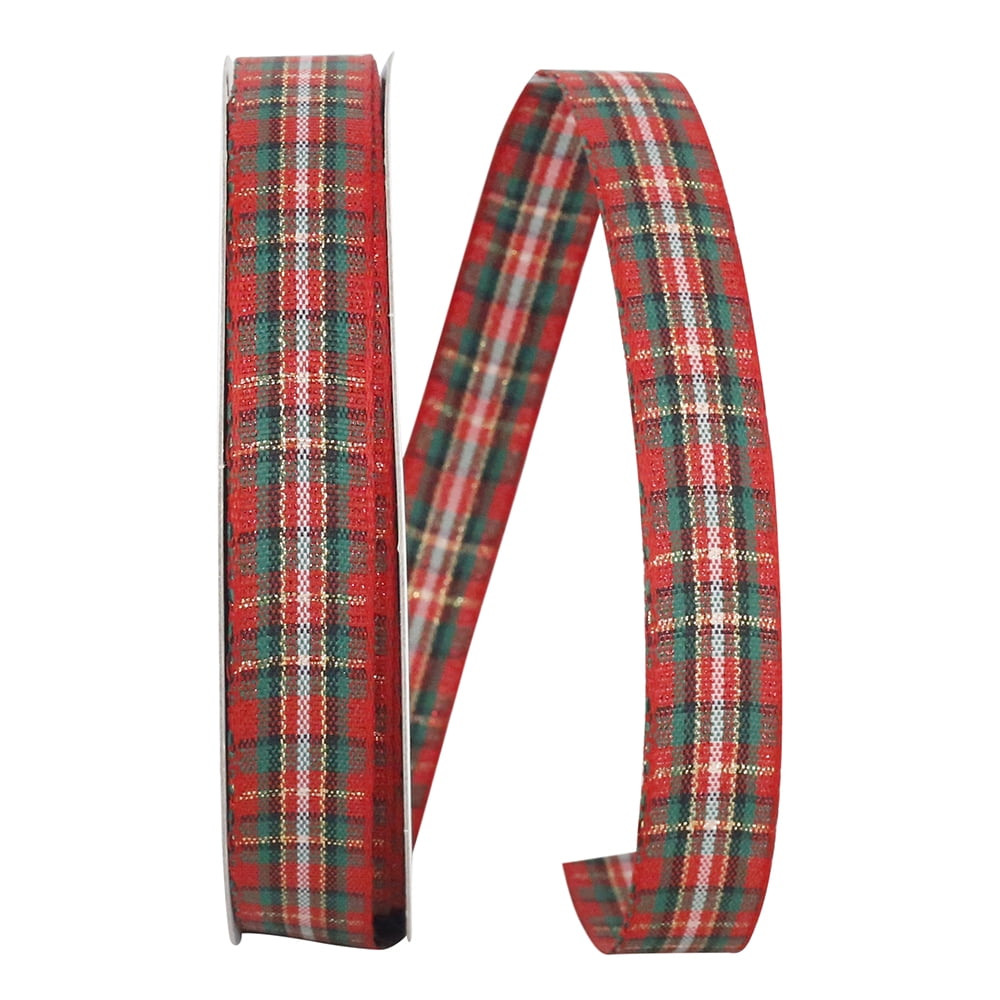 Reliant Ribbon - 93529-985-03J, Plaid Glimmer Narrows Ribbon, Red/green ...