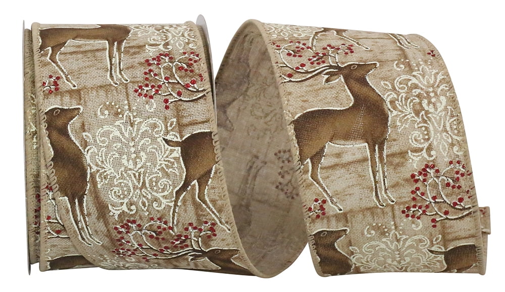 Reliant Ribbon - 93538W-750-40F, Deer Filigree Natural Wired Edge ...
