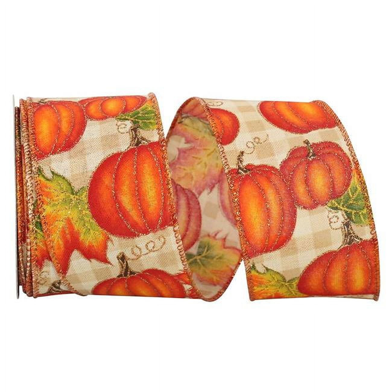 Reliant Ribbon - 93589W-750-40F, Pumpkin Gingham Check Sparkle Wired ...