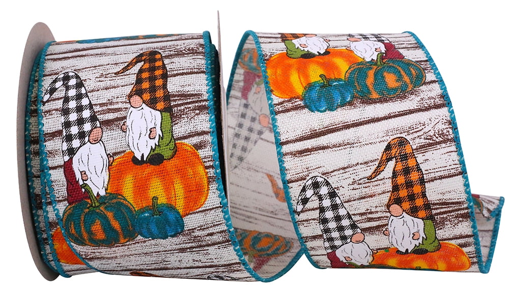 Reliant Ribbon - 93764W-913-40F, Gnomes Pumpkins And Planks Wired Edge ...