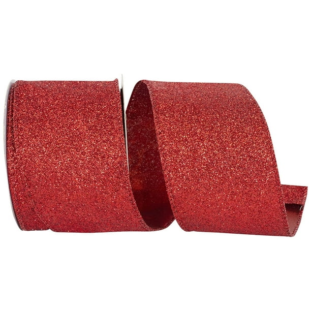 Reliant Ribbon - 97896W-065-40F, Glitter Lame Wired Edge Ribbon, Red, 2-1/2 Inch, 10 Yards ...