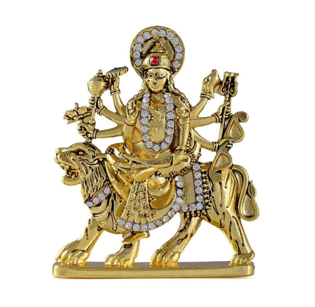 Relicon Goddess Maa Durga Sherawali MATA Idol on Lion R69 Gold Metal ...