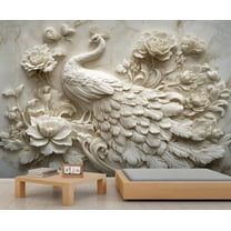 Modern White Flowers Custom Wallpaper Abstract Marble Texture Wall ...