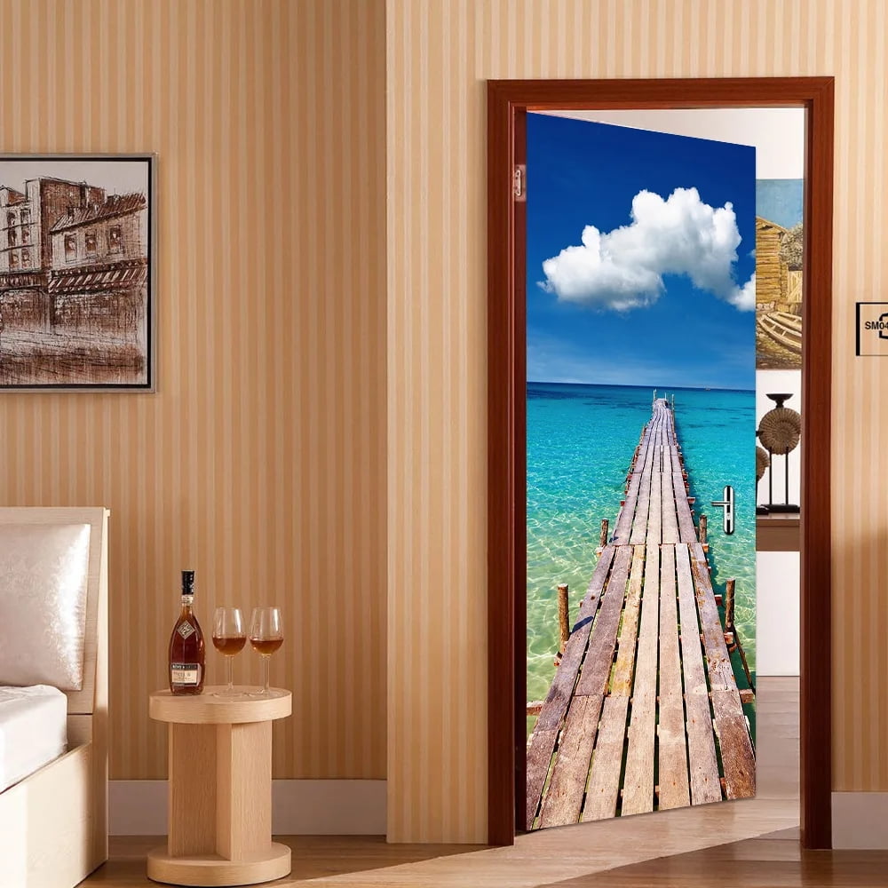 Relief Beach Sea Self-adhesive 3D Door Sticker Wallpaper House Door ...