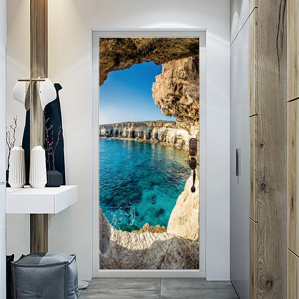 Relief Beach Sea Wallpaper House Door Design Self-adhesive 3D Door ...