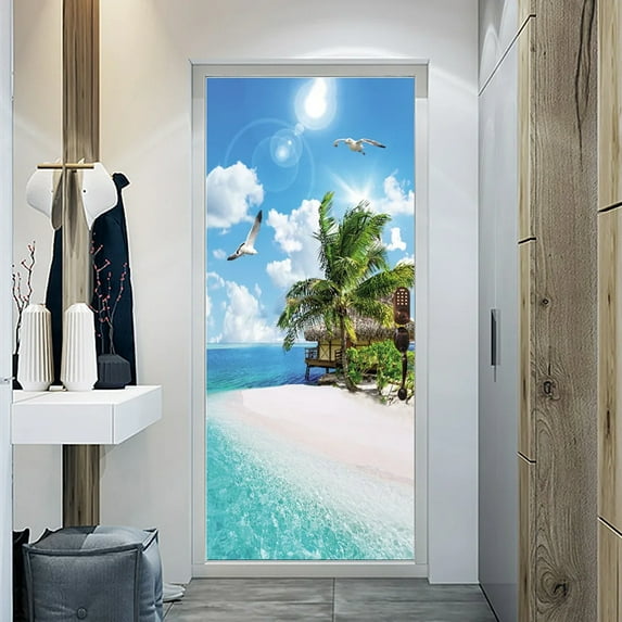 Relief Beach Sea Wallpaper House Door Design Self-adhesive 3D Door ...