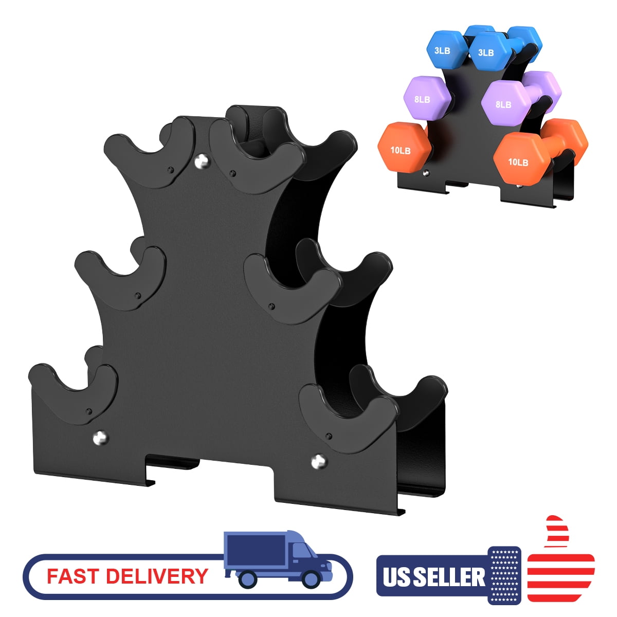 Relife Compact Dumbbell Rack, Small 3 Tier Dumbbell Stand for Home Gym ...