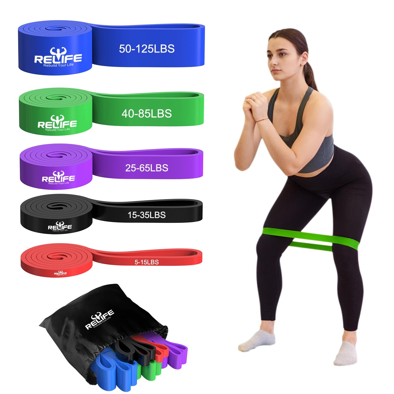 Relife Resistance Bands, Exercise Workout Bands for Women and Men, 5 Set of Stretch Bands for ...