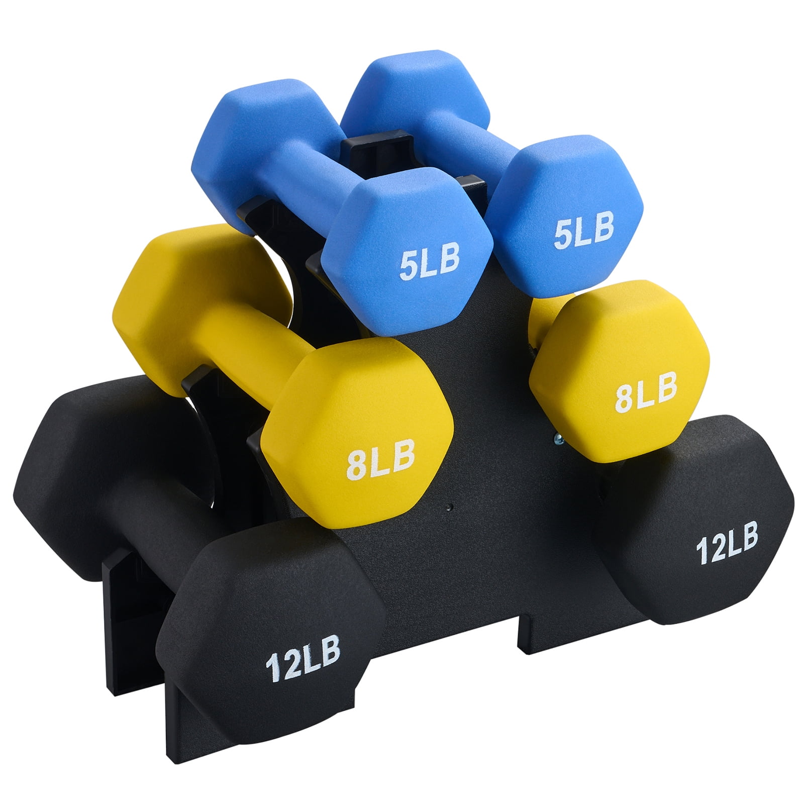 Relife Sports Hex Neoprene Dumbbell Set, 50lb Hand Weights with Rack ...