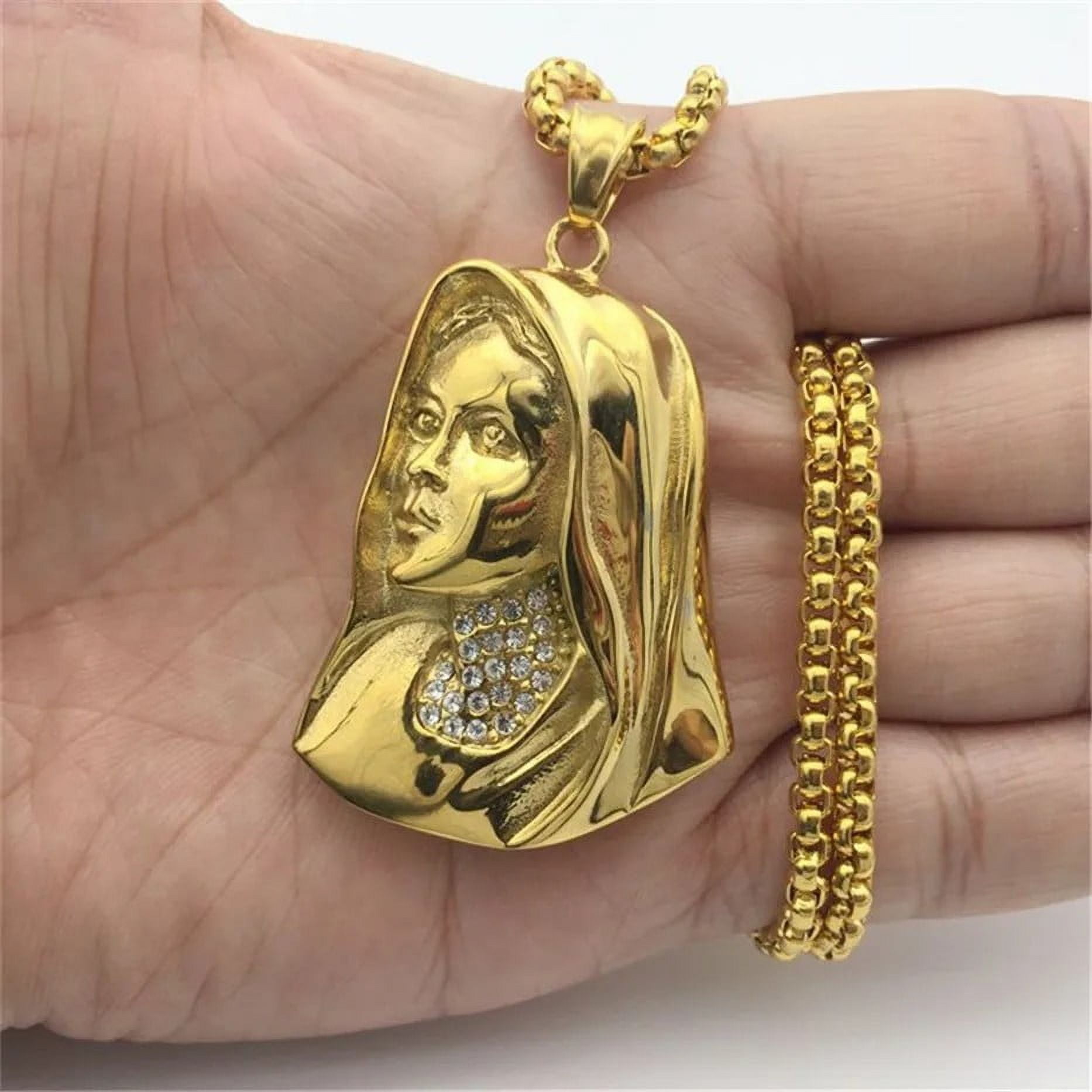 Religious 14K Yellow Gold Virgin Mary Pendant Necklace Women Jewelry ...