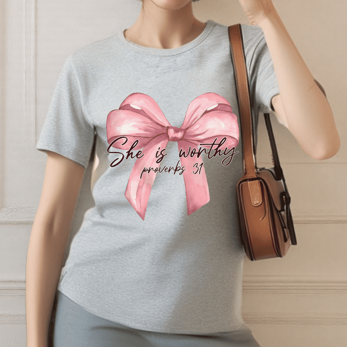 Religious Apparel for Women She is Worthy Lettering & Bow Print Tshirts Christian Proverbs 31 ...