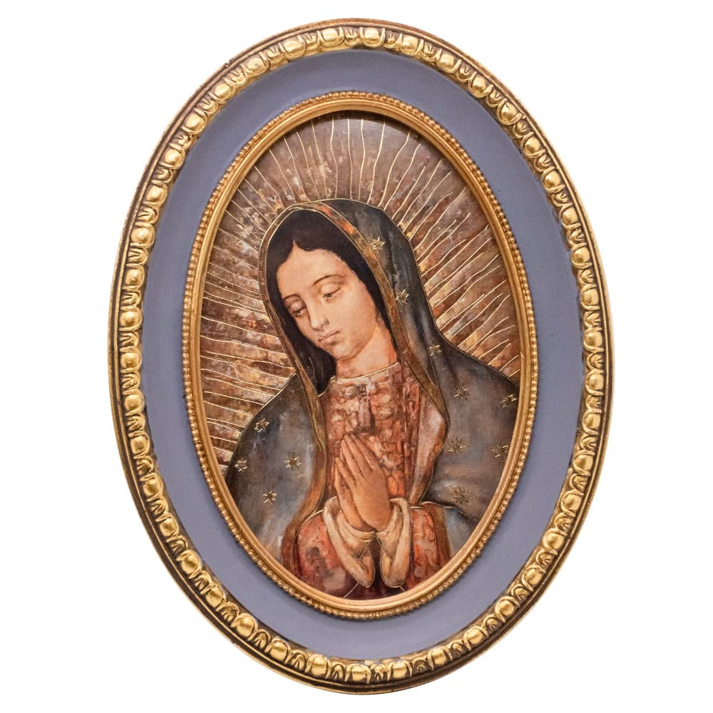 Religious Art in Oval Gold-Tone and Blue Frame | Set on Any Flat ...