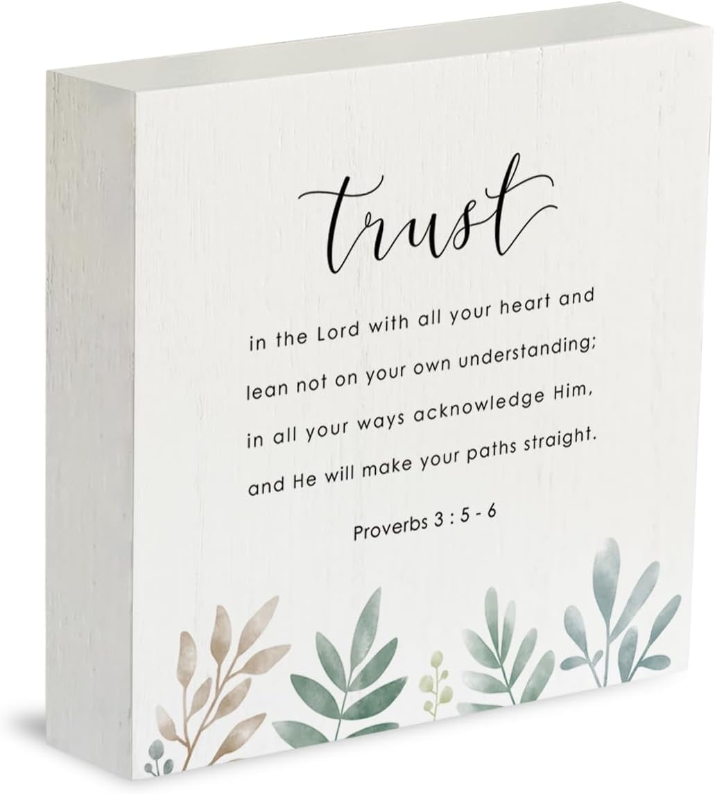 Religious Christian Decor Wood Box Sign es Faith Scripture Box Sign ...