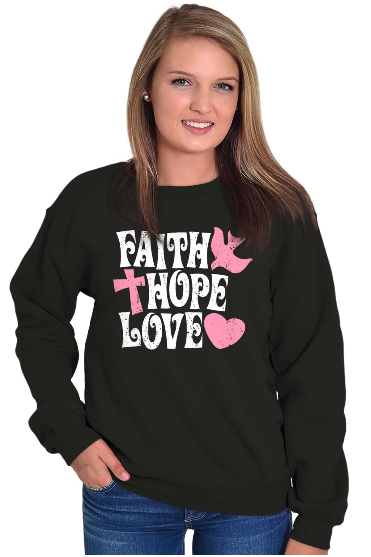 Religious Christian Faith Hope Love Women Plus Size Crewneck Sweatshirt ...