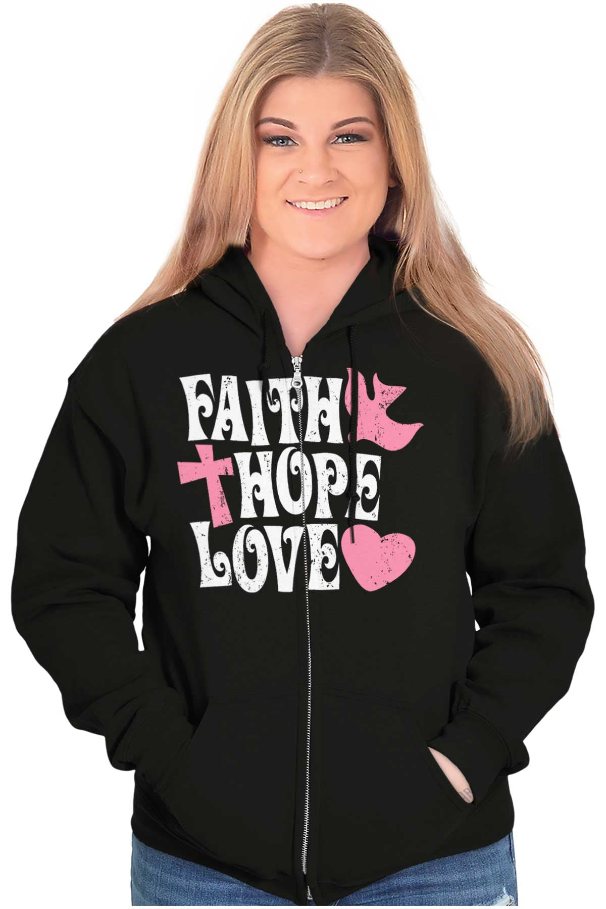 Religious Christian Faith Hope Love Womens Plus Size Graphic Zipper ...