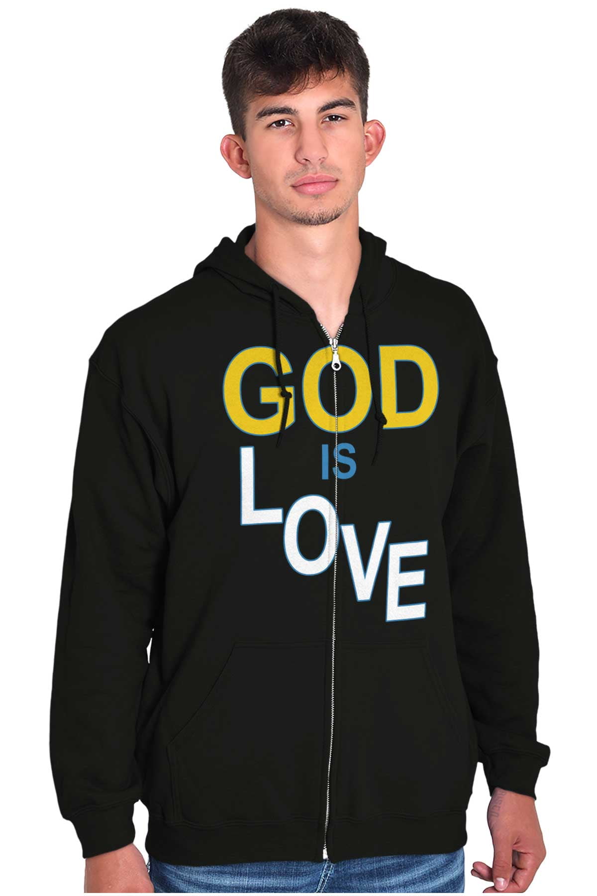 Religious Christian God is Love Zip Up Hoodie Men's Women's Brisco ...