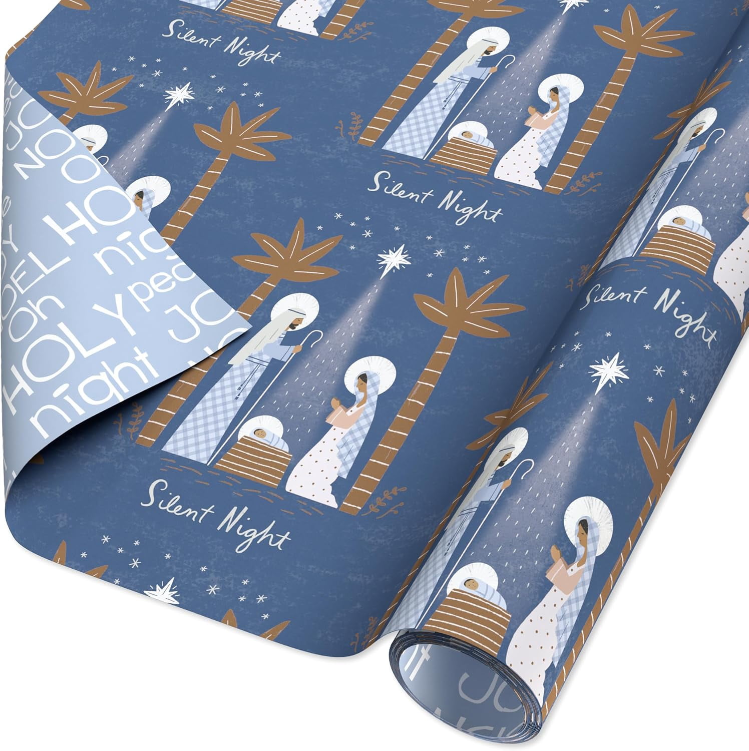 Religious Christmas Wrapping Paper Roll with Nativity, Navy Blue and ...