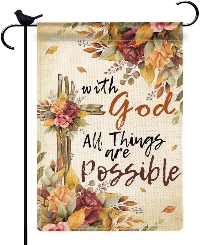 Religious Cross Garden Flag With God All Things Are Possible Garden ...