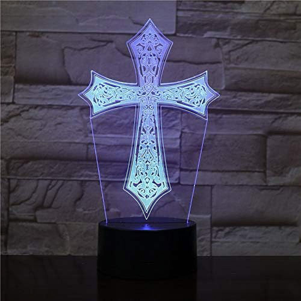 Religious Cross Jesus Toys 3D Illusion Night Light Lamp, Creative RGB ...