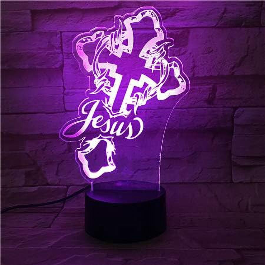 Religious Cross Jesus Toys 3D Illusion Night Light Lamp, Creative RGB ...
