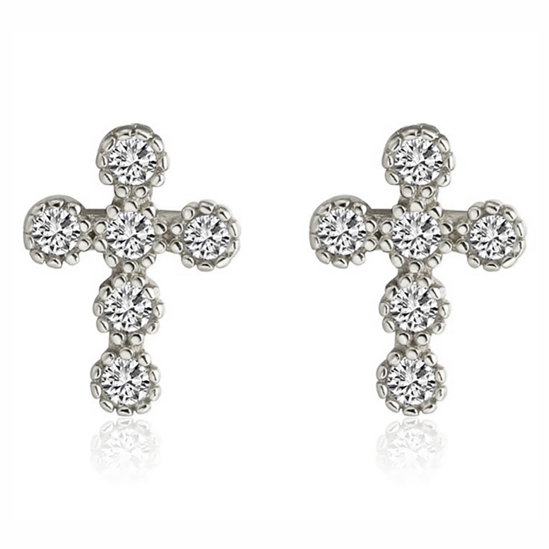 Religious Cross Stud Earrings for Women Cz Sterling Silver Ginger Lyne ...