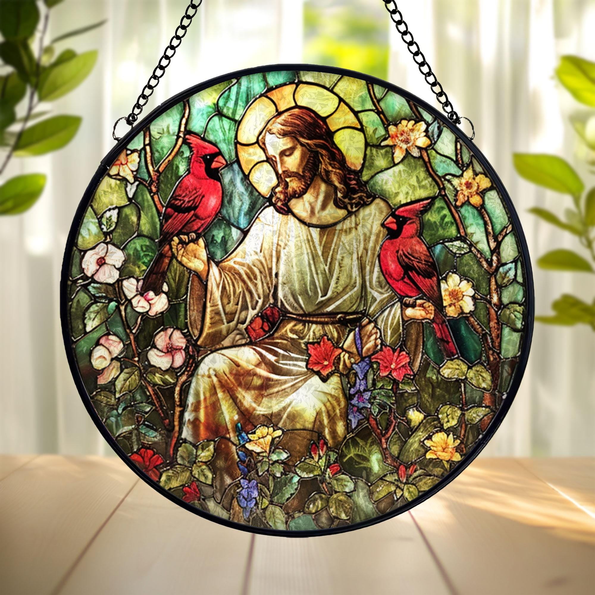 Religious Cross Suncatcher, Stained Glass Style Acrylic Window Hanging ...